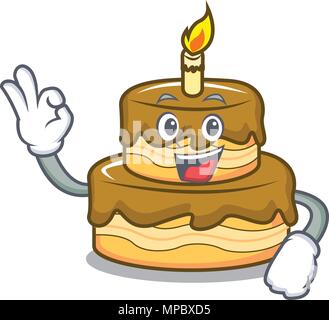 Okay birthday cake character cartoon vector illustration Stock Vector ...