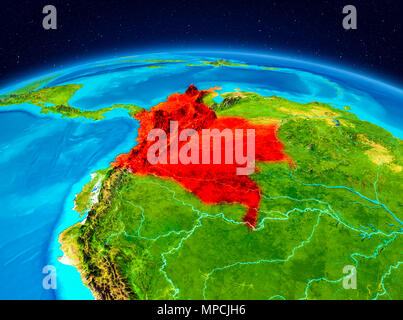 Satellite Image Of Colombia Highlighted Stock Photo - Alamy
