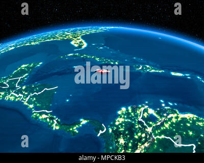 Orbit view of Jamaica highlighted in red with visible borderlines and ...