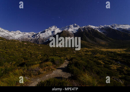 Mount. Cook at night under moonlight Stock Photo - Alamy