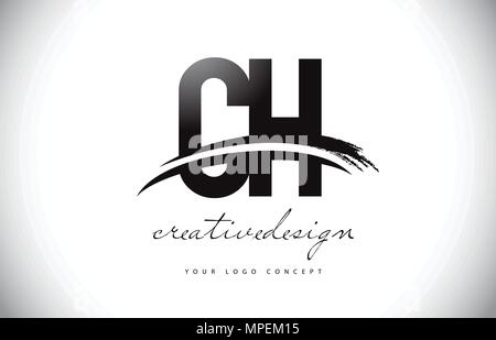 CH C H Creative Modern Black Letters Logo Design with Brush Swoosh ...
