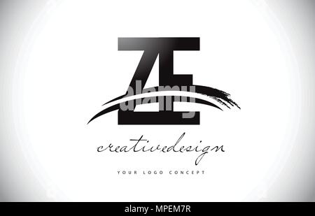 ZE Letter Design with Brush Stroke and Modern 3D Look Vector ...
