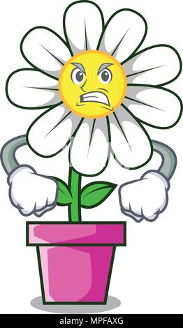 Cartoon chamomile smile, angry daisy flower or nervous camomile emoji ...