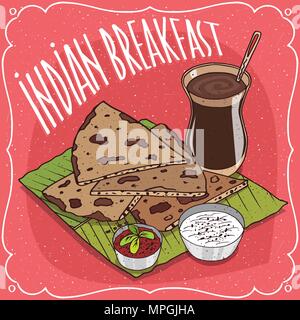Hand-drawn Paratha bread illustration. Flatbread, usually known in ...