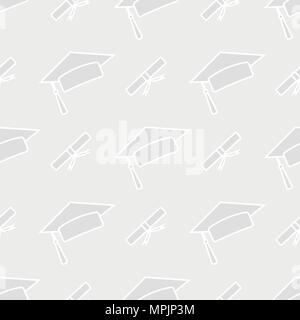 Graduate caps with graduate paper in gray outline random on white ...