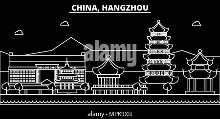 China, Hangzhou line travel skyline set. China, Hangzhou outline city ...