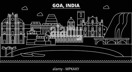 India, Goa flat travel skyline set. India, Goa black city vector ...