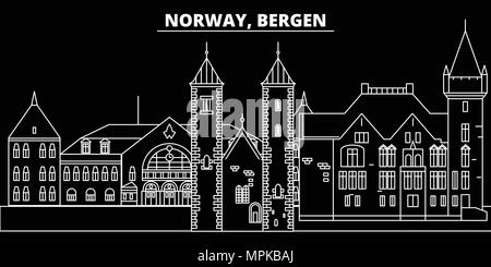 Norway, Bergen flat travel skyline set. Norway, Bergen black city ...