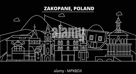 Poland, Zakopane line travel skyline set. Poland, Zakopane outline city ...