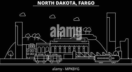 Fargo usa skyline and landmarks silhouette, black and white design ...