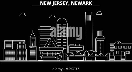 Newark USA skyline and landmarks silhouette, black and white design ...