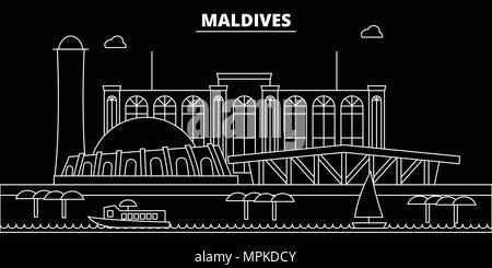 Maldives editable outline map. Maldivian red border. Country name ...