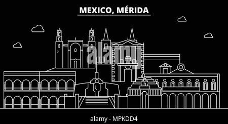 Mexico, Merida line travel skyline set. Mexico, Merida outline city ...