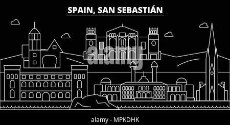 Spain, San Sebastian architecture line skyline illustration. Linear ...