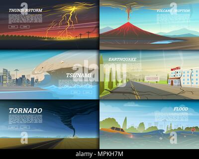 Set of natural disaster or cataclysms. Catastrophe and crisis ...