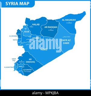 The detailed map of the Syria with regions or states and cities ...
