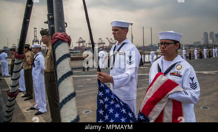 U.S. Marines approach the USN training boat USNS Hunter during search ...
