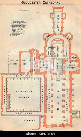 GLOUCESTER CATHEDRAL floor plan. Gloucestershire. BAEDEKER 1906 old map ...