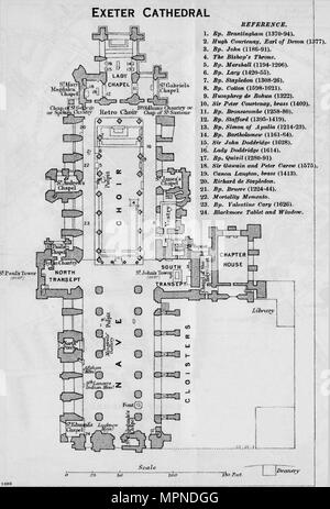Exeter cathedral floor plan. Devon, 1939 vintage map Stock Photo - Alamy
