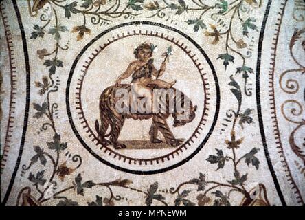 Mosaic of Child Dionysus riding a Tiger, Archaeological Museum, El Jem ...