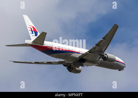 Malaysia Airlines Boeing 777 airliner 9M-MRB on approach to land a ...