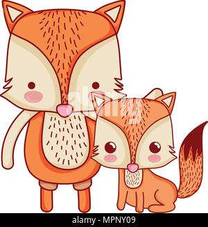 cute fox father and his child wild animal vector illustration Stock ...