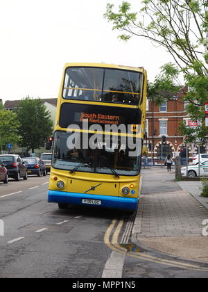 yellow rail replacement bus service sign, black letters and pictogram ...