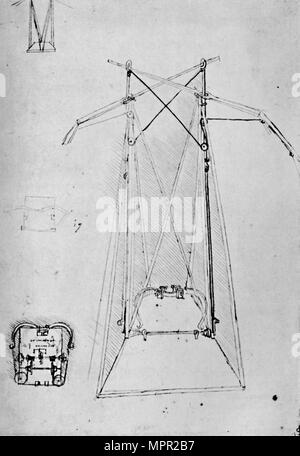 Leonardo da Vinci. Study for a flying machine. The so-called ...