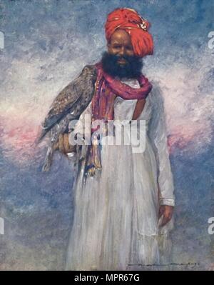 A Hawksman of Rajgarh, Madhya Pradesh, India. Mortimer Menpes 1905 old ...