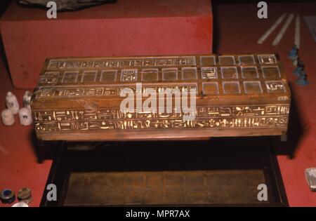 Ancient Egyptian wooden box for Senet game, Ancient Egypt. Old 19th ...
