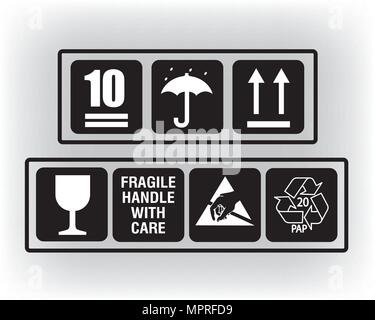Packaging symbols vector for flammable, fragile, heavy, recycle, keep dry and this side up icons ...