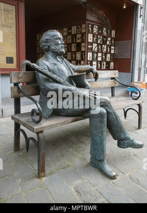 Sculpture of Adolphe Sax, inventor of the saxophone on a street in ...