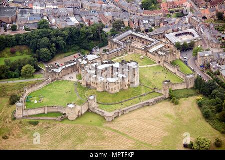 A bird's eye view of Alnwick Castle in Northumberland. The castle is ...