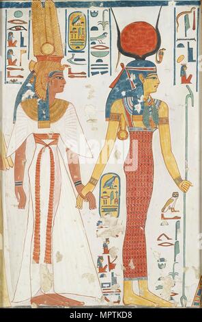 Nefertari and Isis, Ancient Egyptian wall painting from a Theban tomb ...