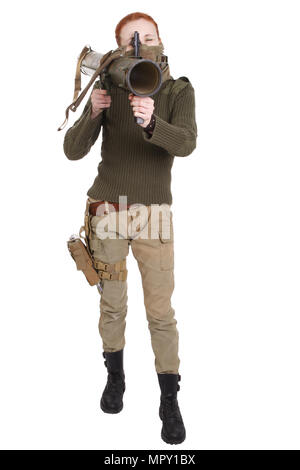 girl mercenary with RPG rocket launcher isolated on white Stock Photo ...