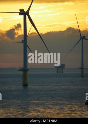 Out Newton wind farm off the Holderness coast viewed from cargo ship ...