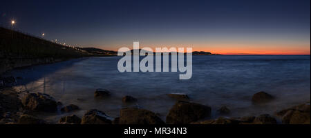 Panorama of Colwyn Bay at night on the North Wales coast with ...