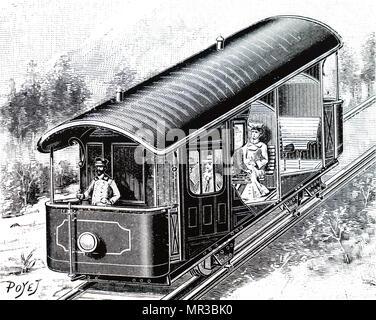 Engraving depicting a side elevation of the car on the Mt. Vesuvius ...