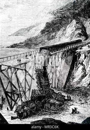 Illustration depicting the aftermath of a major train accident. Dated ...