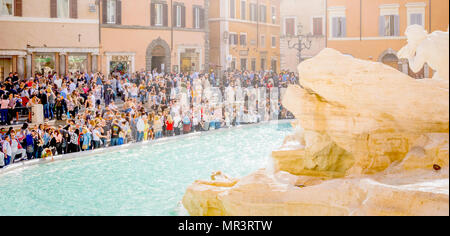 Rome, Italy - March 2017: Trevi fountain in the evening. Trevi fountain ...