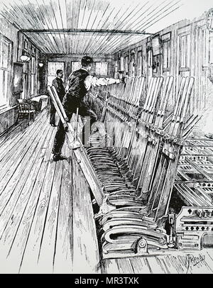 Railway signals. 19th-century illustration of five types of signals ...
