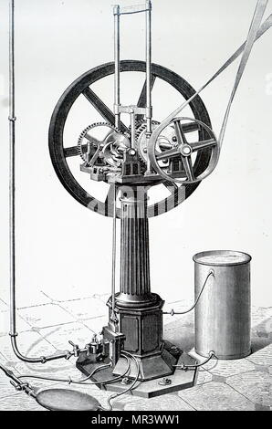 Engraving depicting a vertical OTTO engine manufactured by Crossley ...