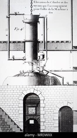 THOMAS NEWCOMEN (1664-1729) English inventor. Original diagram of his ...