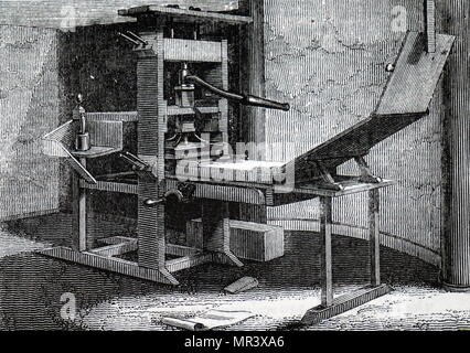 Illustration depicting a common type of printing press. Dated 19th ...