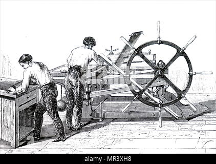 Illustration depicting a lithographic press. Johann Alois Senefelder ...