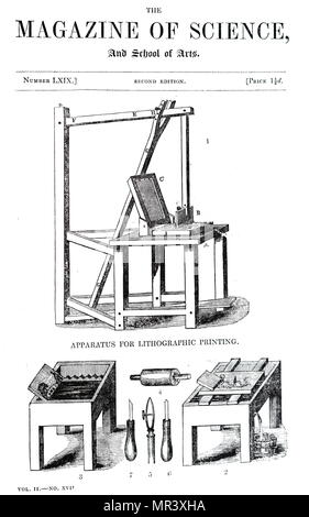 Illustration depicting a lithographic press. Johann Alois Senefelder ...
