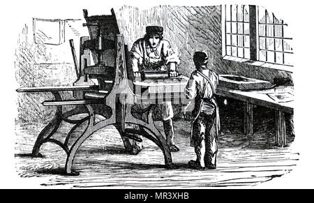 Illustration depicting a lithographic press. Johann Alois Senefelder ...