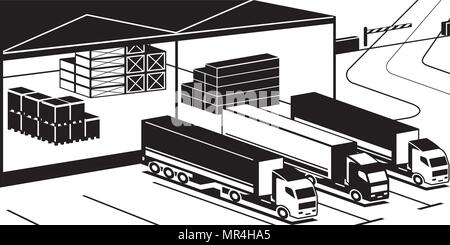 Trucks loading goods in warehouse - vector illustration Stock Vector ...