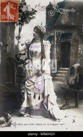 Vintage, French, postcard depicting a pensive woman in a yellow ...