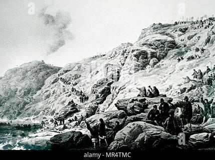 Print depicting the transportation of the cables used in the Atlantic ...